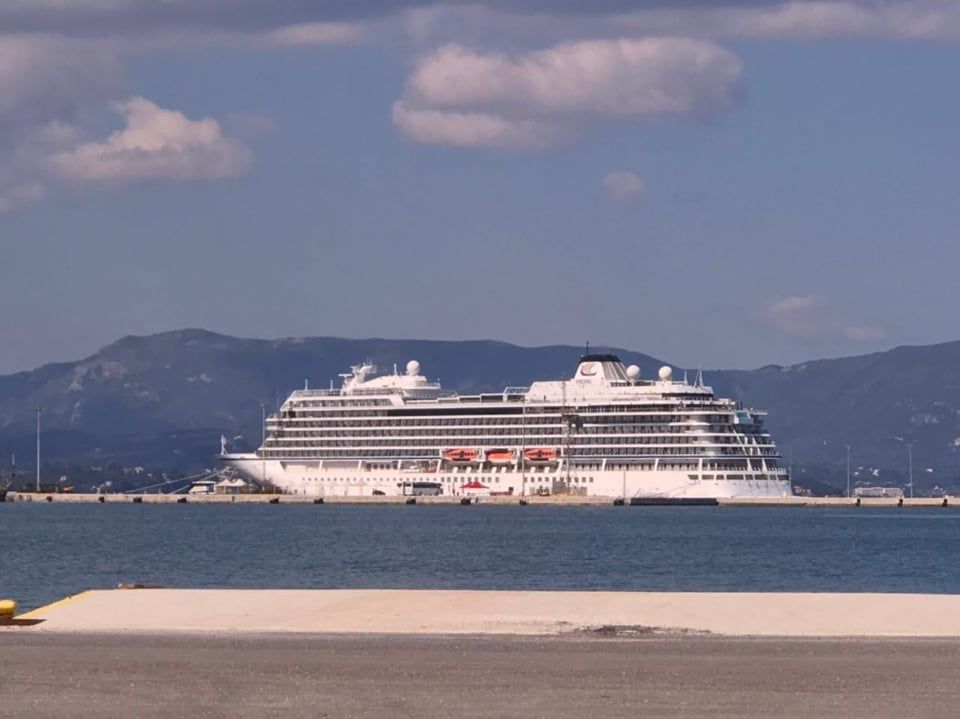 Viking Star the first cruise ship of the season in Corfu today
